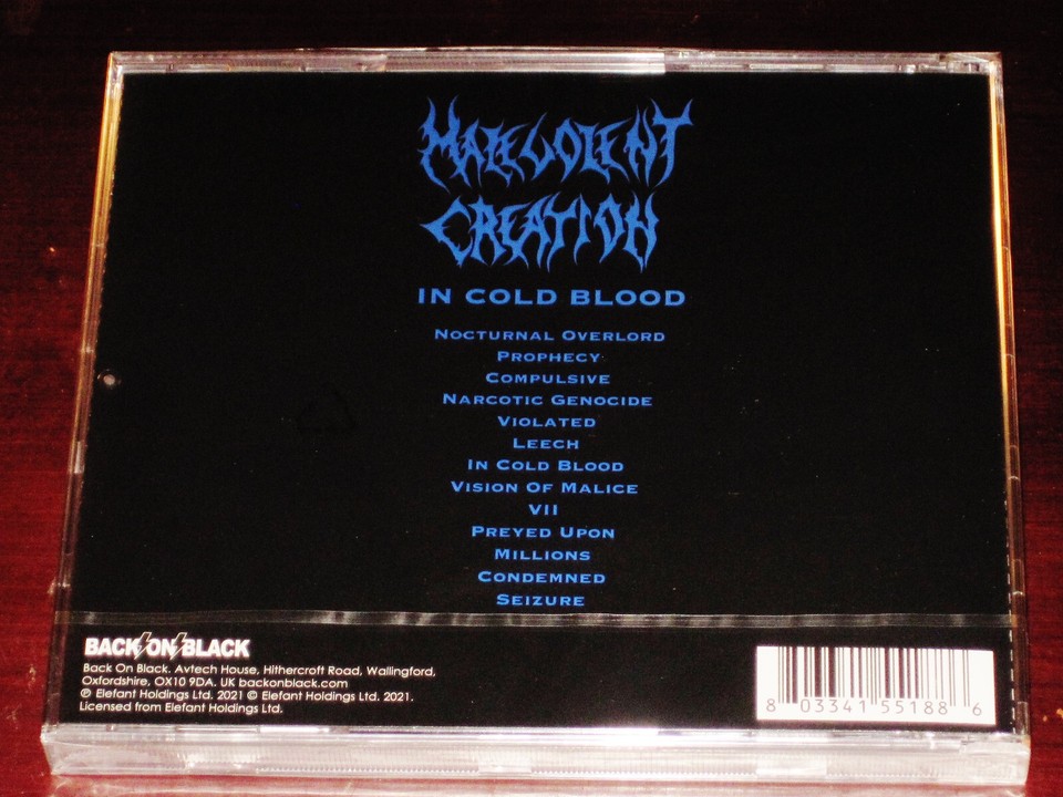 Malevolent Creation: In Cold Blood CD 2021 Reissue Back On Black ...