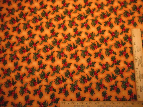 Moda Christmas Fabric 1 Yard Green Holly w/ Red Berries Dk Gold Cotton ...