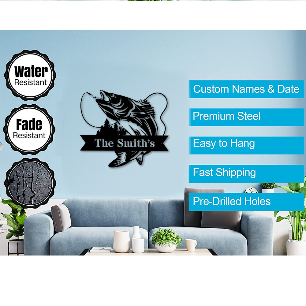 Personalized Walleye Fishing Metal Signs, Custom Fishing Metal Wall ...