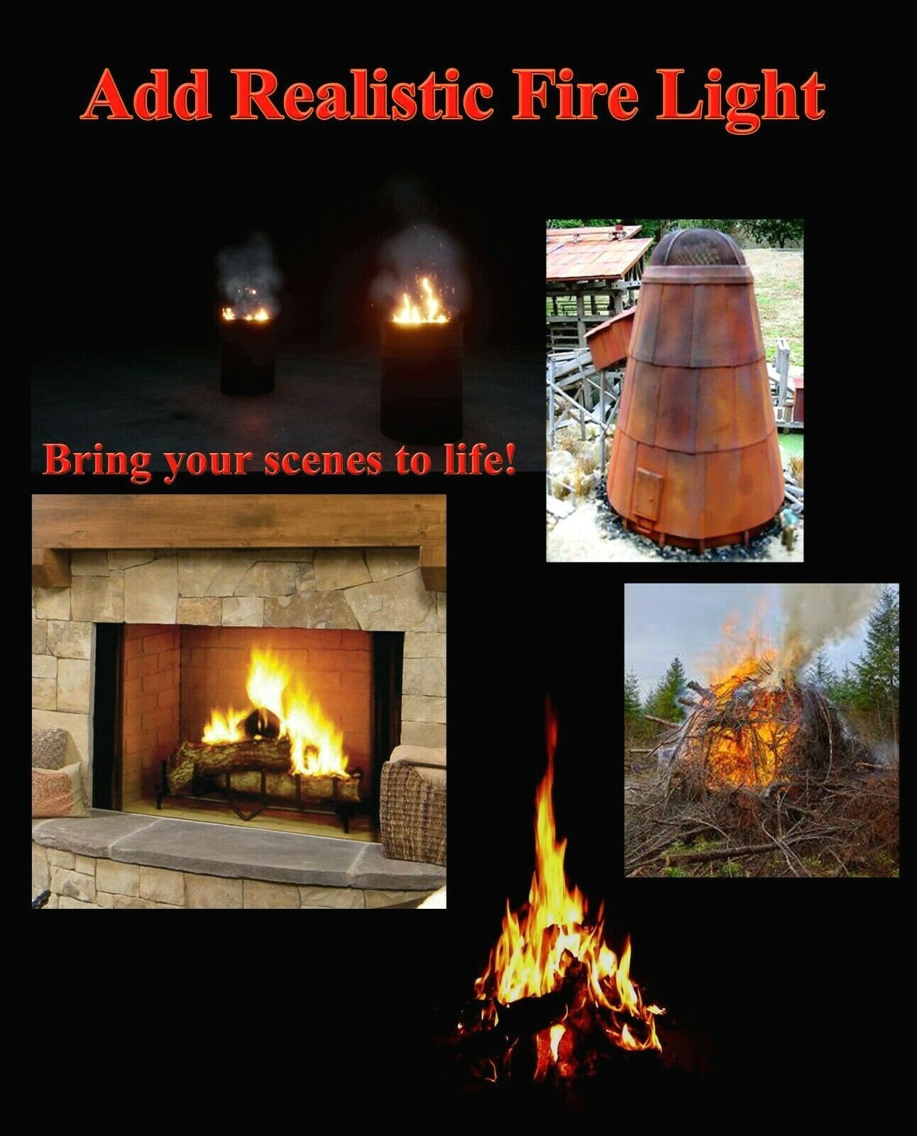 FLICKERING CAMPFIRE KIT w/3-D Clear Resin Flames -Animation RR ...