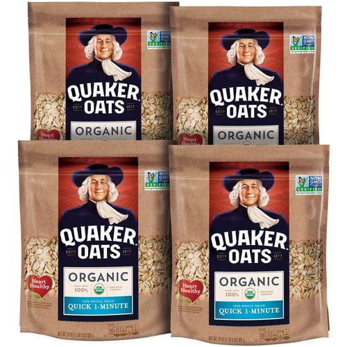 Quaker Organic Quick 1-Minute Oatmeal 24 Oz Pack of 4 Bags Muesli ...
