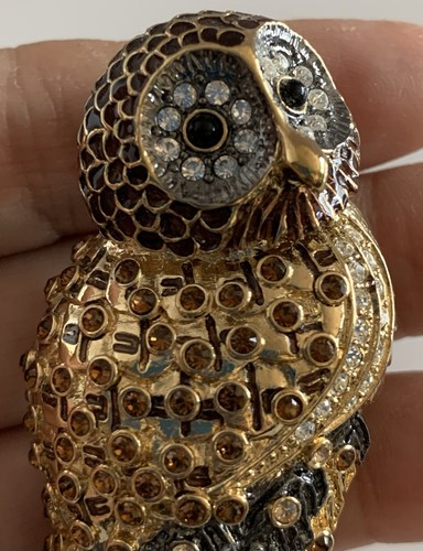 Vintage Nolan Miller Gold Tone Rhinestone Dimensional Two Tone Owl ...