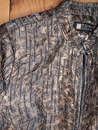 Toni Morgan Jacket Womens Petite PM Brown Metallic Gold Snake Print ...