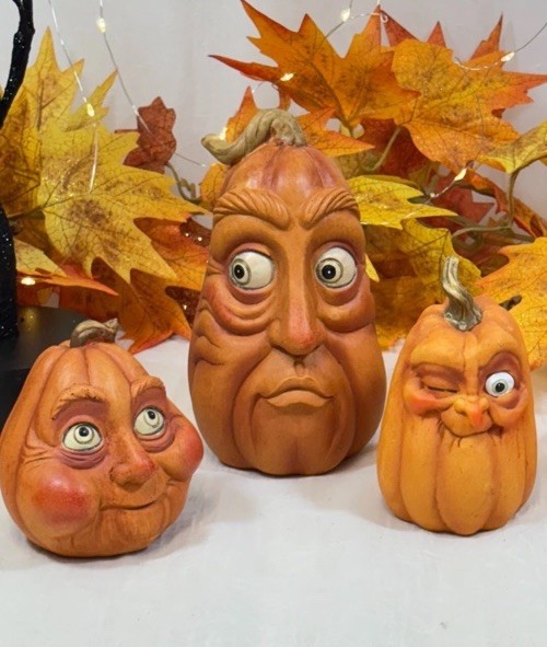 HARD2FIND REALISTIC Halloween Grumpy Pumpkin Set Of 3 Harvest ...
