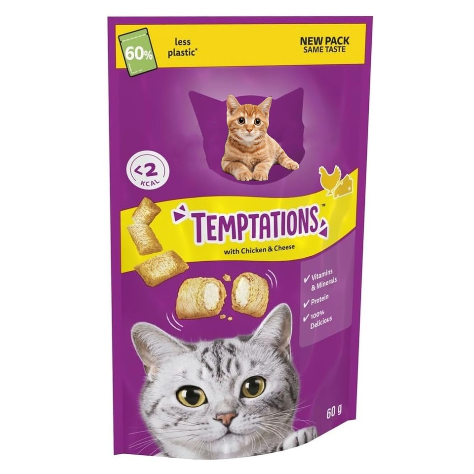 Temptations Delicious Cat Treats with Chicken and Cheese 60 g (Pack of ...
