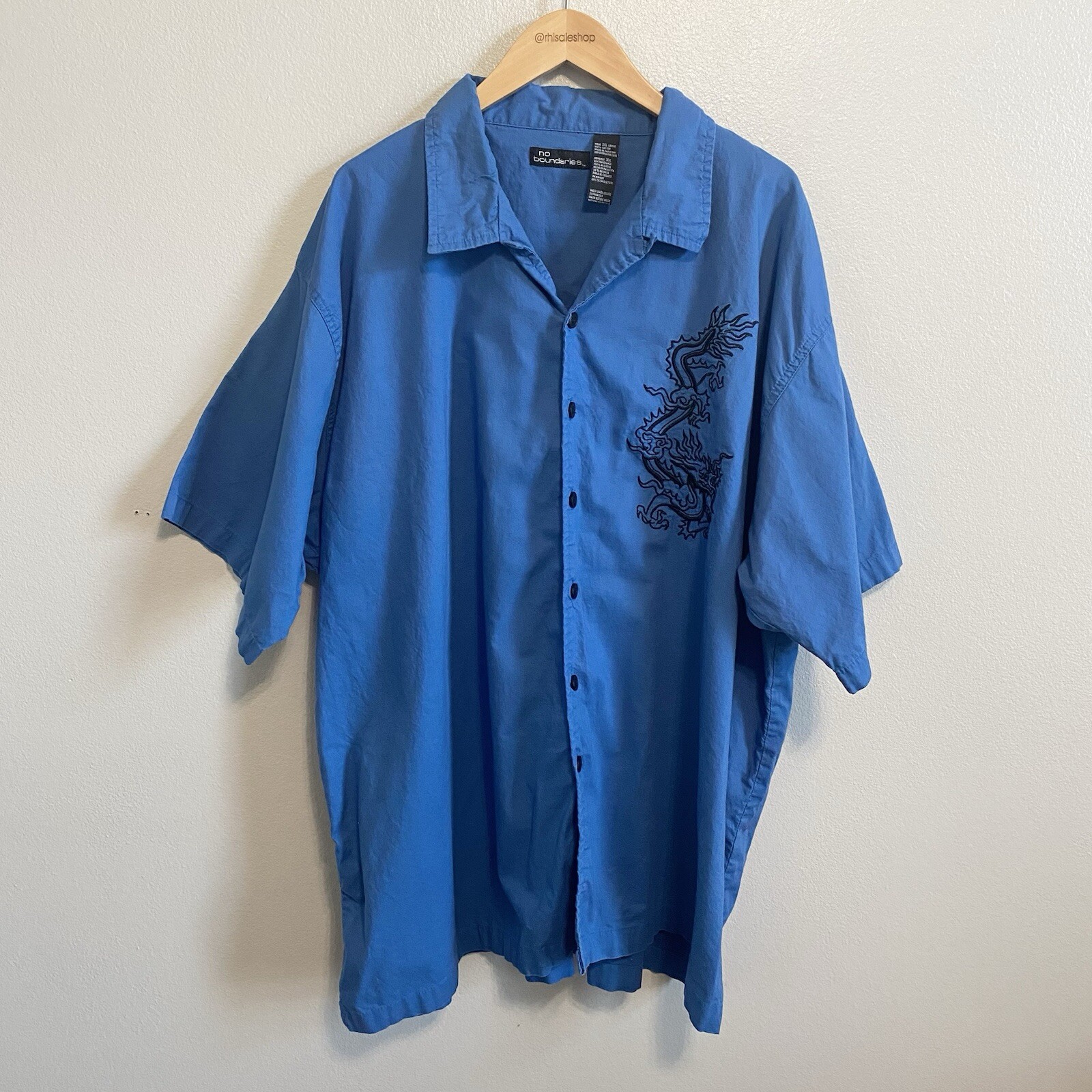 no boundaries Y2k 90s Blue Embroidered Dragon Graphic… - Gem