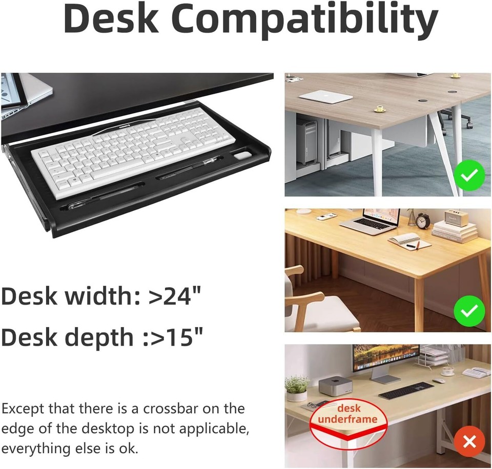 Slide Out Under Desk Keyboard Tray Pull Out Keyboard Drawer Shelf w ...