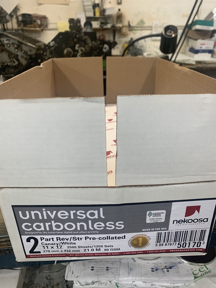 Universal Nekoosa Carbonless Paper: 2 Part 11 x 17 250 Sets/500 Sheets ...