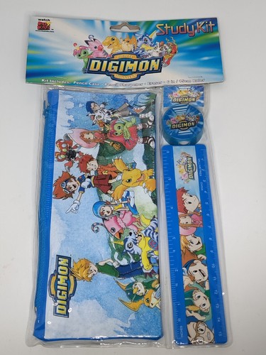 VTG 2000 Fox Kids Digimon 4pc School Study Kit Ruler Pencil Bag Eraser ...