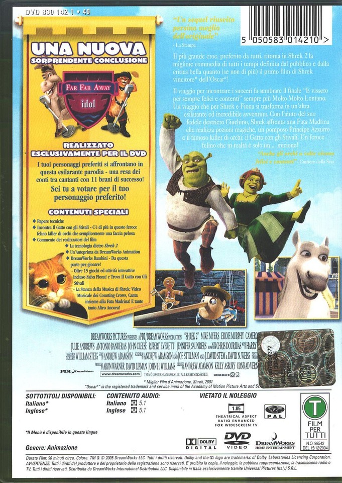 Shrek 2 - Dreamworks - DVD in Italiano ed. | eBay UK