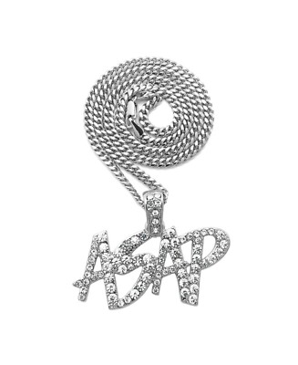 Hip Hop Iced Silver PT ASAP Pendant & 18" 20" 24" Cuban Rope Box Chain ...