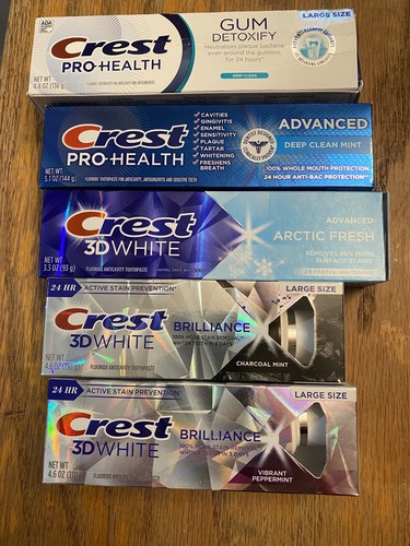 5 Pack Crest Toothpaste, 3d White And Gun Detoxify. Exp 26,27 ...