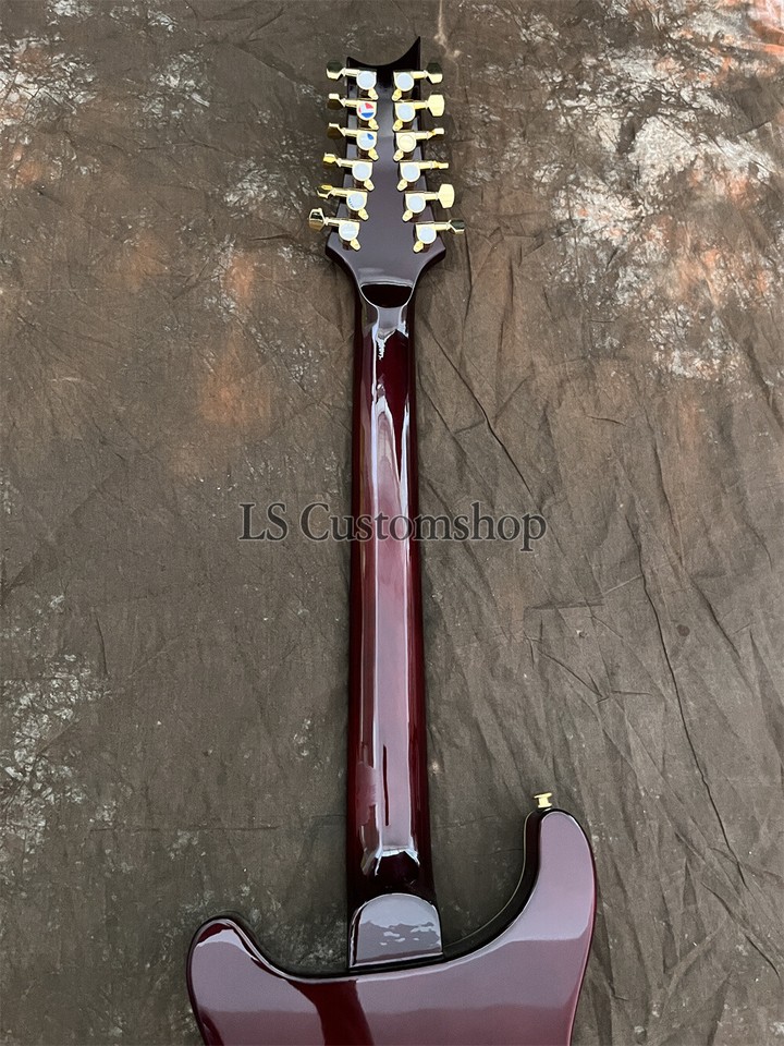 Solid Body 12 String Electric Guitar Red Quilted Maple Top Gold ...