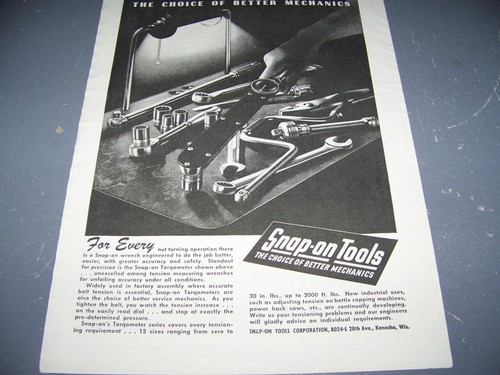 1944 SNAP ON TOOLS "CHOICE OF BETTER MECHANICS"..1-PAGE SALES AD..(705X ...