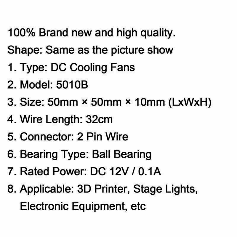 50mm x 10mm 5010B DC 12V 0.1A 2 Pin Brushless Cooling Fan Ball Bearing ...