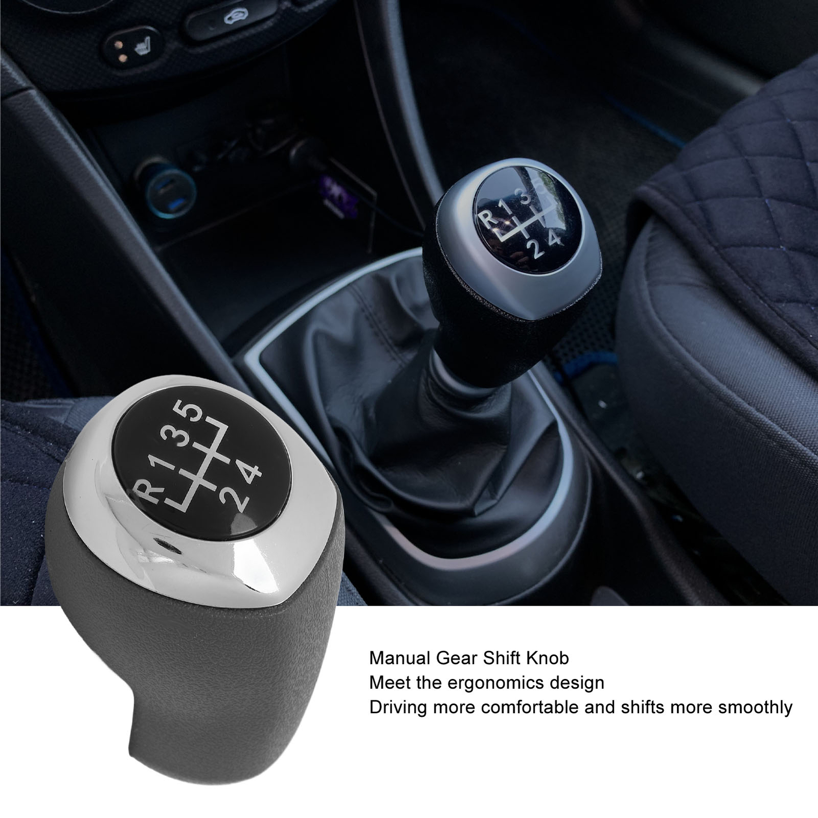 Car 5 Speed Manual Gear Shift Knob Black Gear Shifter Lever Head For ...