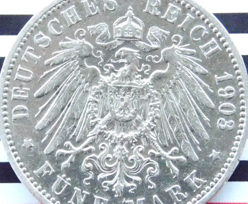 GERMAN 5 Mark 1903 A PRUSSIA KAISER WILHELM II Silver Coin EMPIRE EAGLE ...