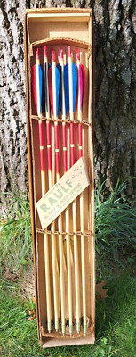 SET OF 12 VINTAGE WOODEN ARROWS BY RAULF FOND 6 ARROWS HAVE BEAR ...