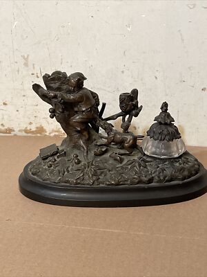 Fine Antique French Bronze Inkwell Match Holder Dog Chasing Boy Figural ...
