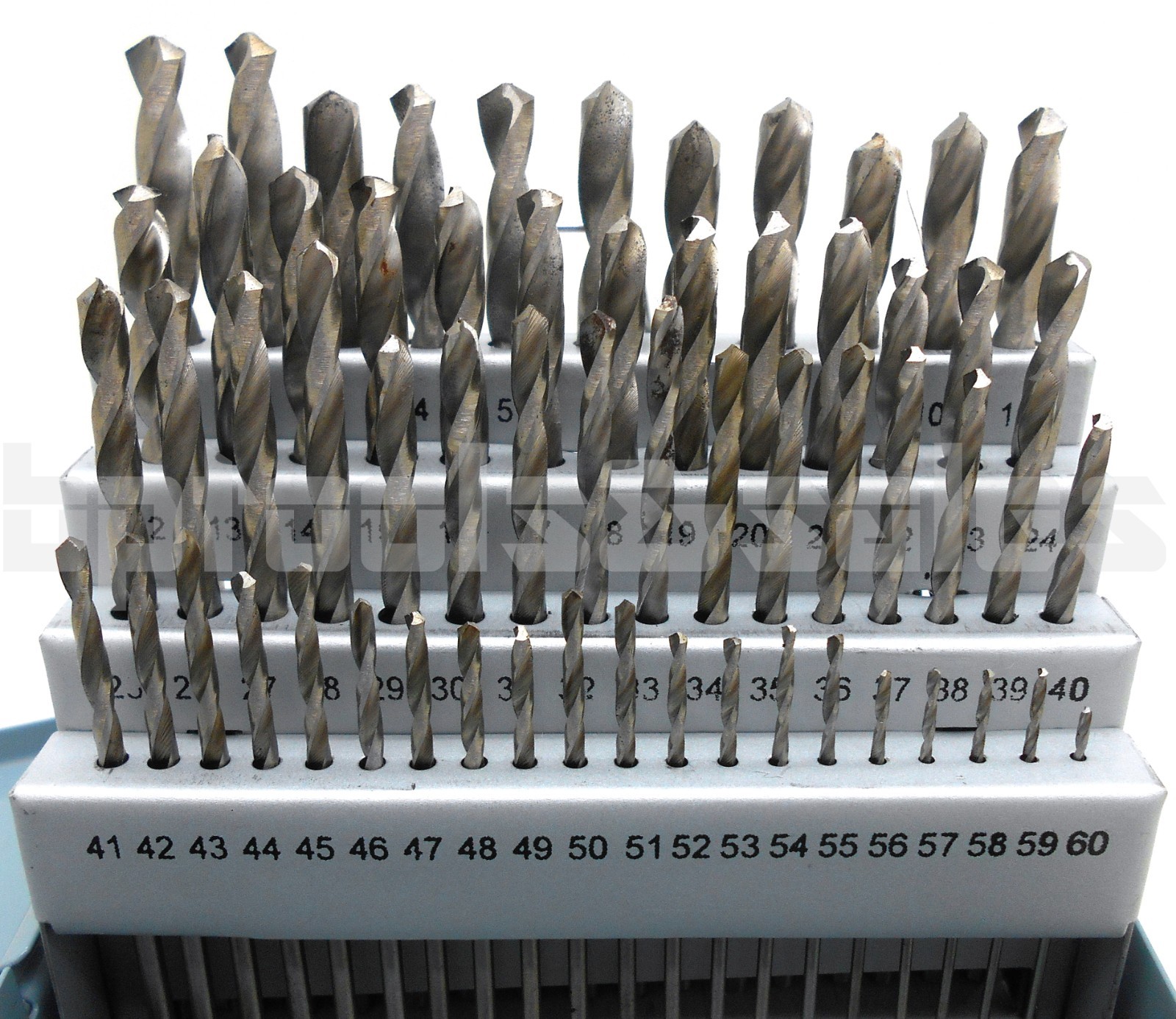 60pc DRILL BIT SET M2 HSS HIGH SPEED STEEL BITS NUMBERED #1-60 w/ METAL ...