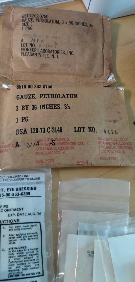 Army Surplus Medical Supplies - Gauze, Eye Dressing, Muslin Bandage ...