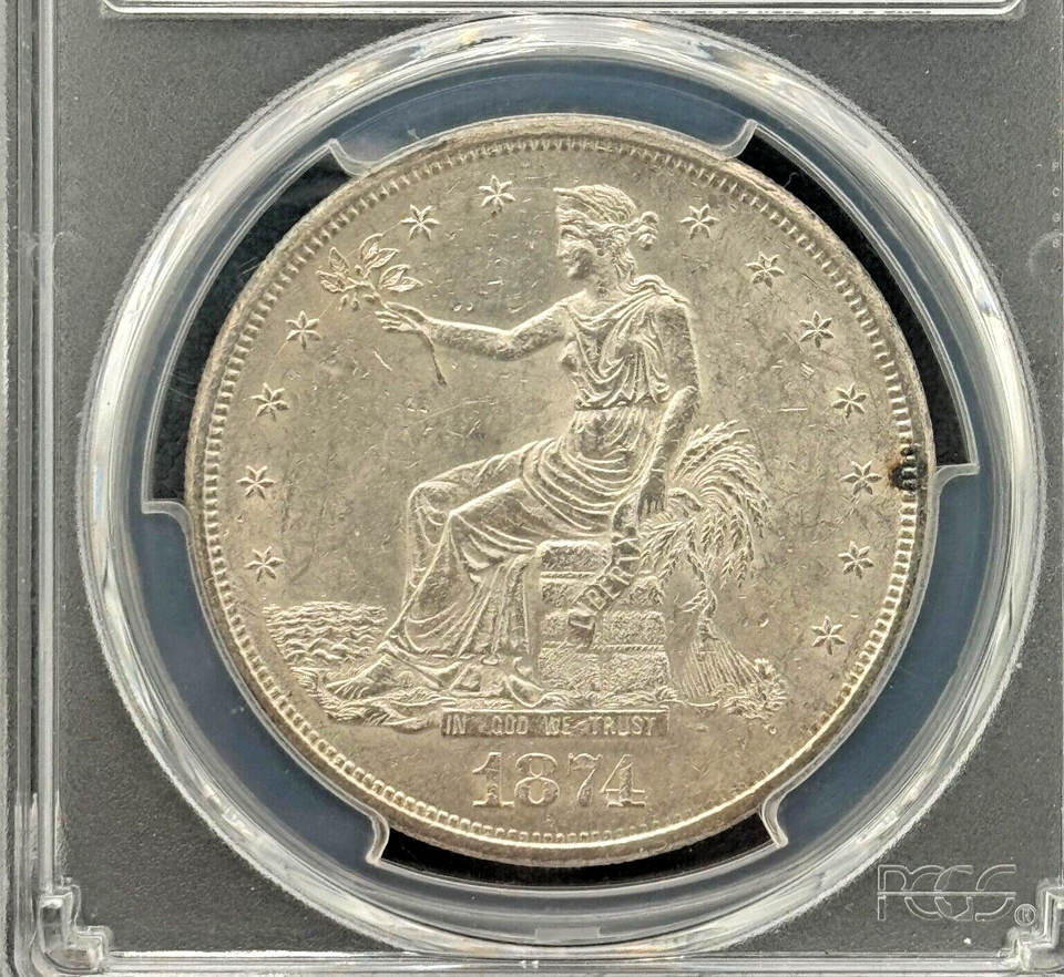 1874 CC US Mint Trade Silver Dollar $1 PCGS MS 60, Low Mintage Key Date ...