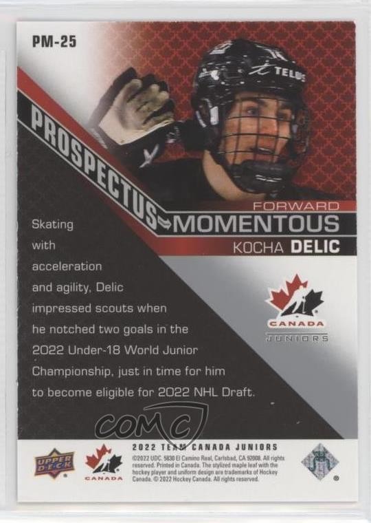 2022 Upper Deck Team Canada Juniors Electric Orange 47/75 Kocha Delic ...