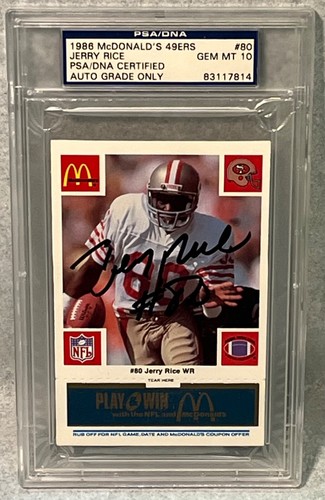 1986 McDonalds JERRY RICE Rookie Card Autograph Blue Tab PSA 10 Auto ...