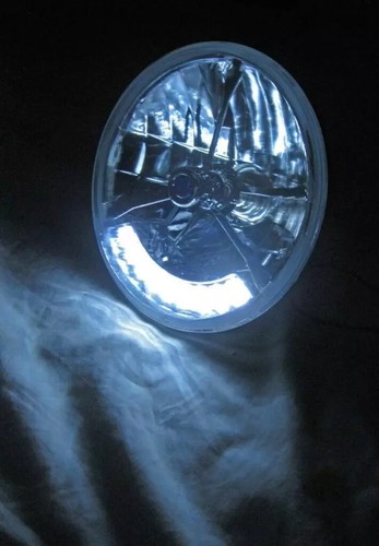 Street Rod 7" Tri Bar Blue Dot H4 Headlight w/ Clear LED Turn Signal ...