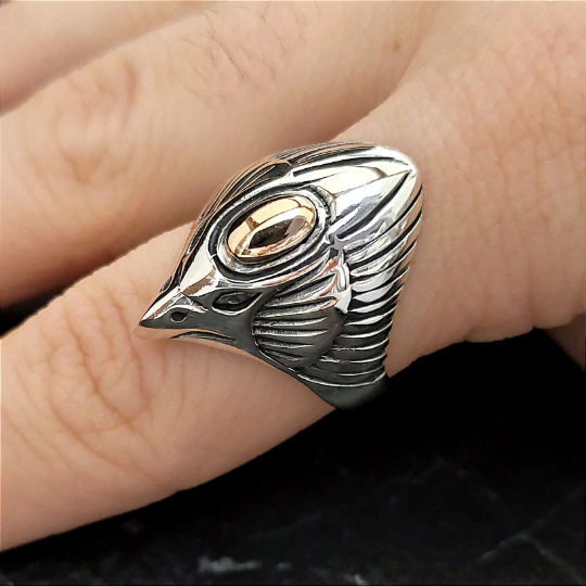 Men Sterling Silver Winged Falcon Handmade Ring , Silver Wild Falcon ...