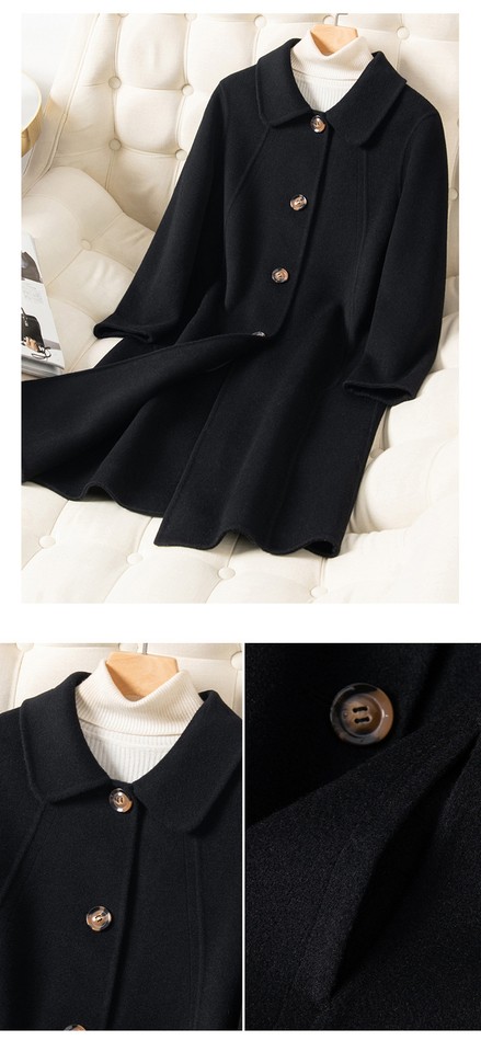 Women 100% Wool Double Side Coat Woolen Coat Single Breasted Lapel ...