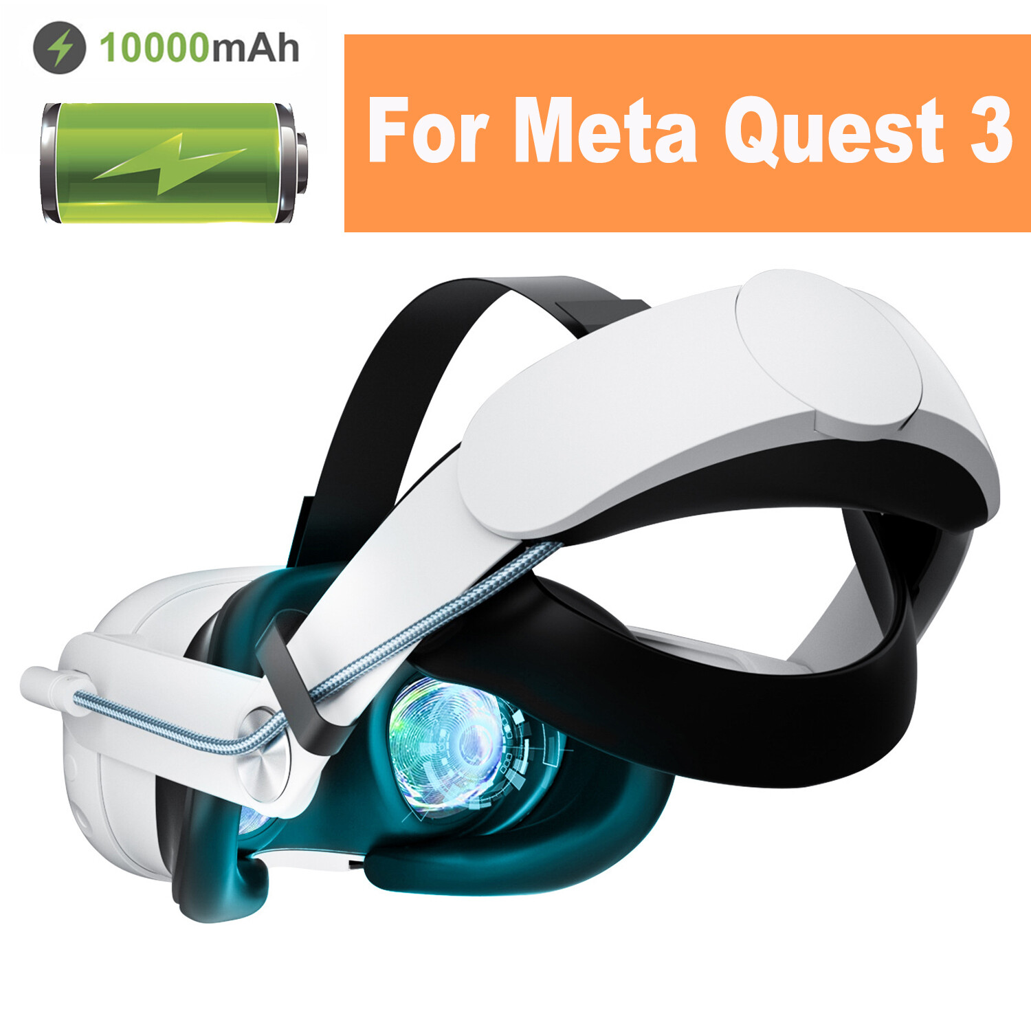 For Meta Quest 3 VR Headset with 10000mAh Battery Pack Elite Head Strap ...