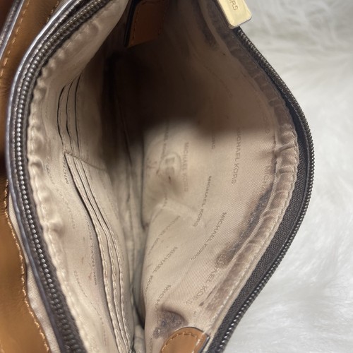MICHAEL KORS Monogram Fulton Brown Signature Flap Chain Leather ...
