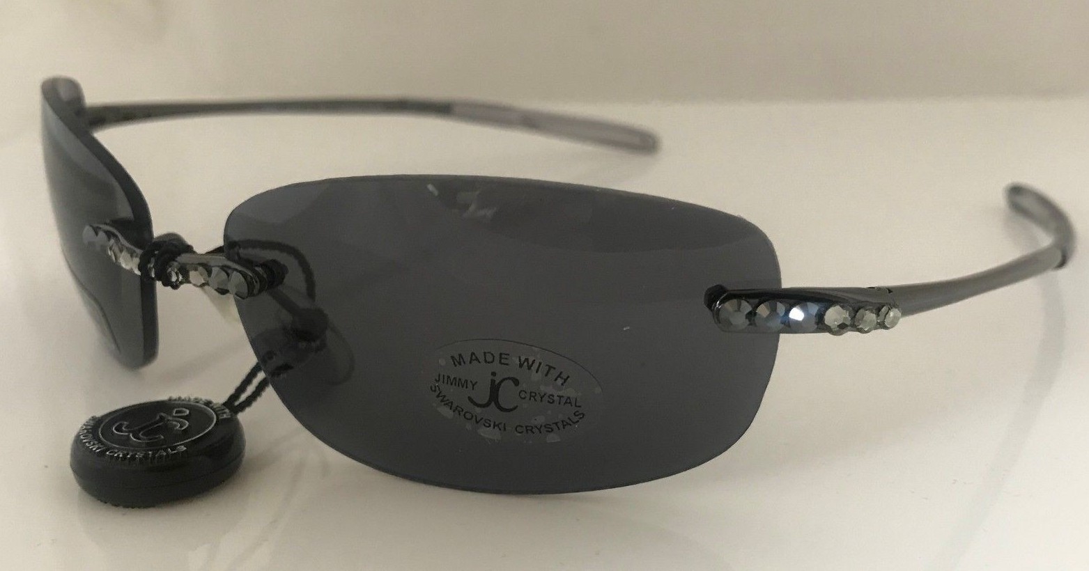 Jimmy Crystal NY Hematite Rimless Spring Temples Sunglasses, Style ...