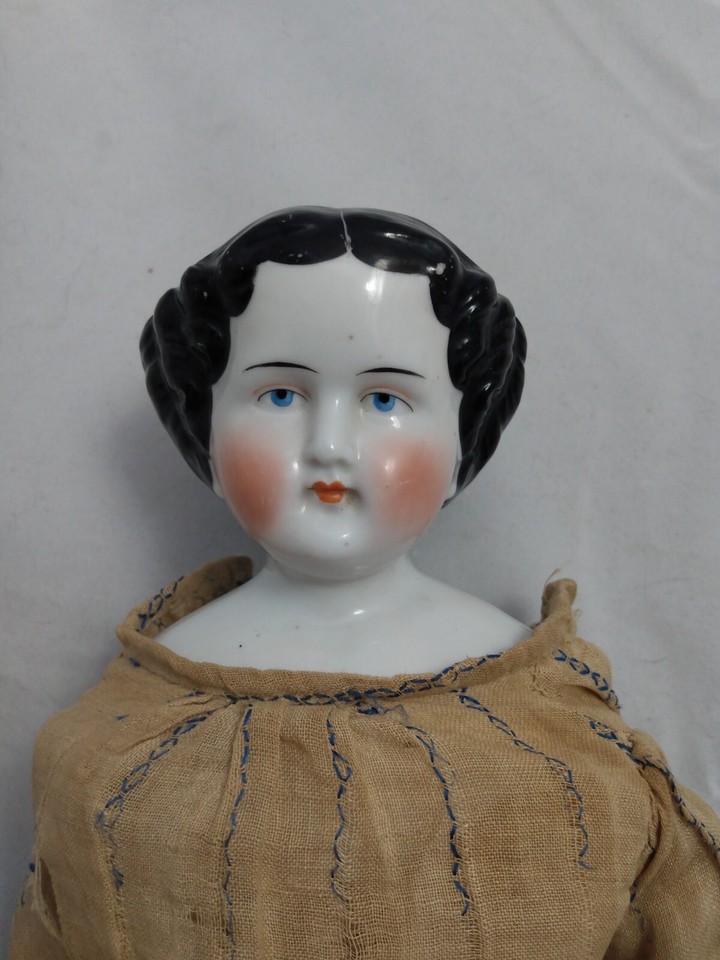 Antique 16" German Flat Top China Head Doll w/Old Body and Clothes ...