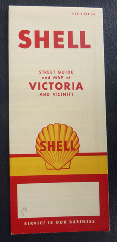 1958 Victoria British Columbia street road map Shell oil gas Canada ...