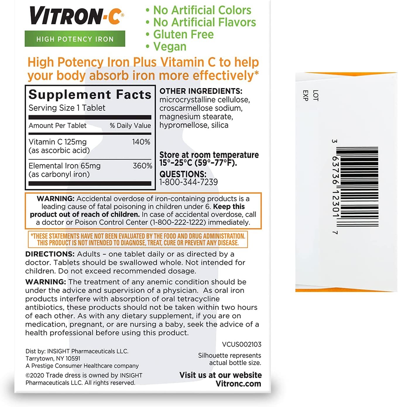 Vitron C High Potency Iron & Vitamin C Tablets 60ct ( 3 pack ) NEW LOOK ...
