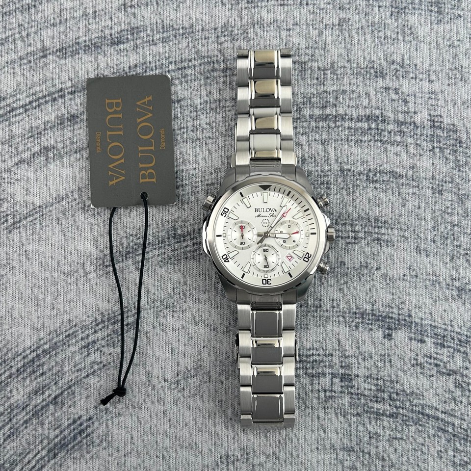 Bulova Men's 96B255 Marine Star Series B White Dial Chronograph Quartz ...