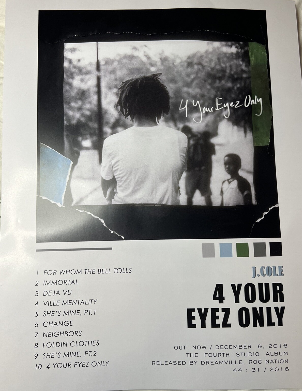 j cole ‘4 Your Eyez Only’ poster (11x14in) | eBay