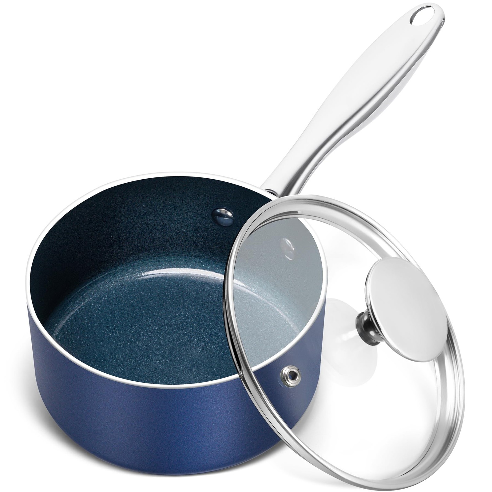 1 Quart Saucepan Lid Nonstick Ceramic Pan Stainless Steel Handle Blue ...