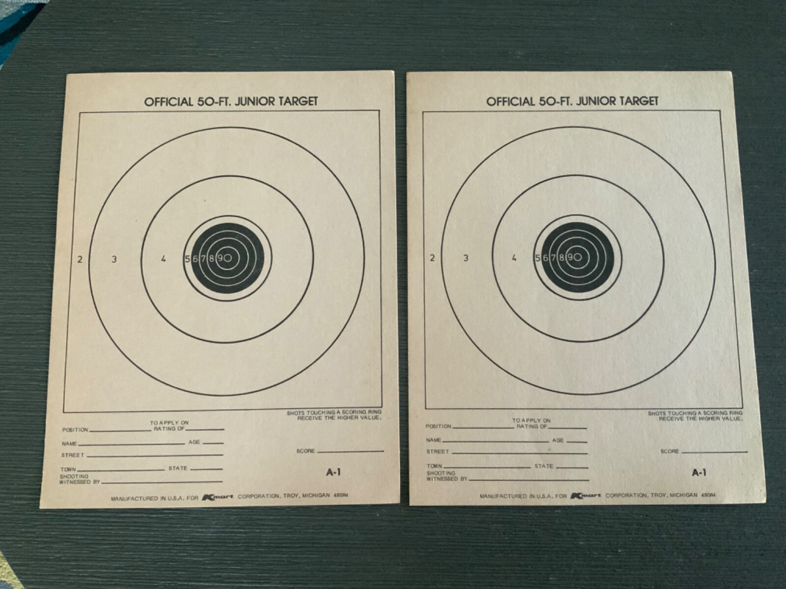 Lot of 2 Vtg Kmart Official 50 Foot Junior Rifle Target A-1 USA Paper ...
