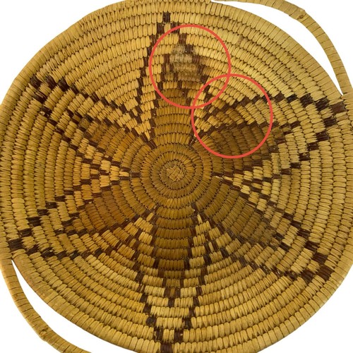 Tightly Coiled Straw Basket Handled Tray Squash Blossom Pattern ...