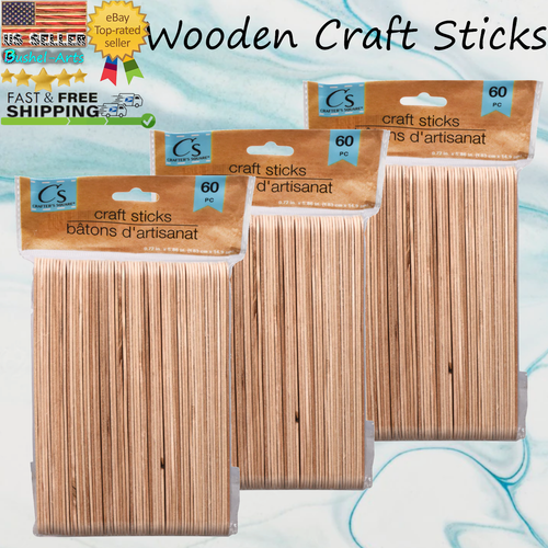 3 Packs of 60ct Large Wooden Craft Popsicle Sticks ~Crafters Square ~6 ...