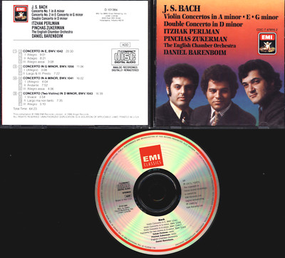 J.S. BACH VIOLIN CONCERTOS PERLMAN ZUKERMAN & BARENBOIM ENGLISH CHAMBER ...