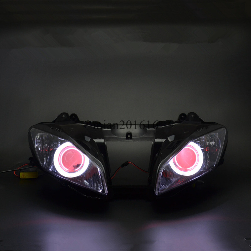 Custom HID Headlight White Angel+Red Demon Eyes for Yamaha YZF R6 2008 ...