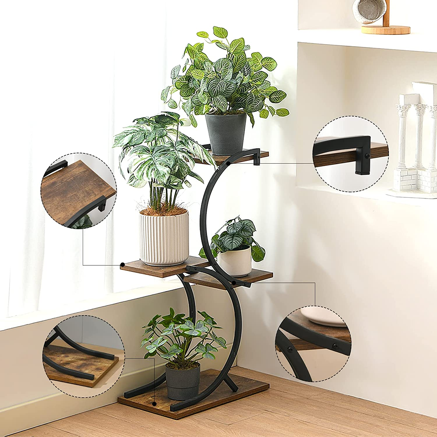 Plant Stand Indoor 4-Tier Wrought Iron Plant Stand Green Indoor Plant ...