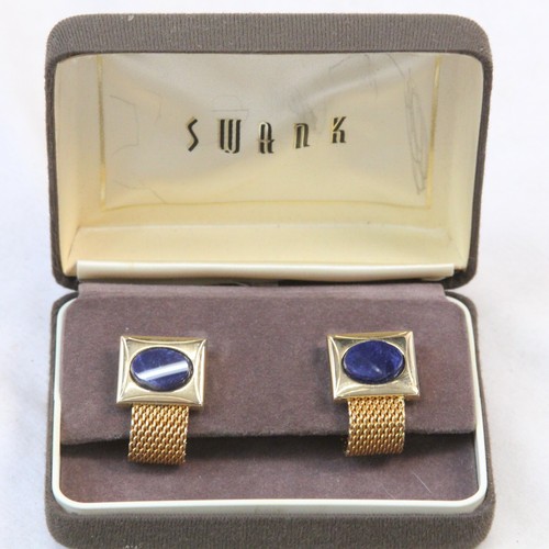 Swank Vintage Wrap Around Cufflinks Set Blue in Box | eBay