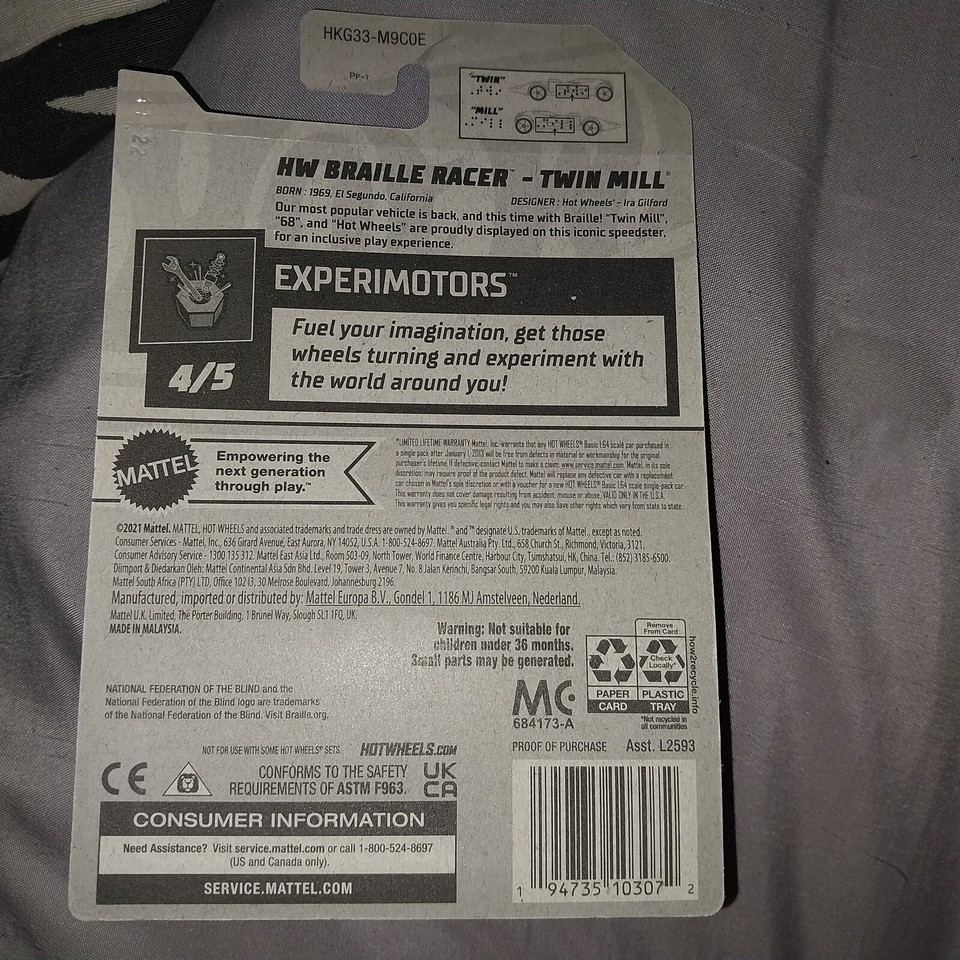 Hot Wheels 2023 HW Experimotors 4/5 Braille Racer-Twin Mill New For ...