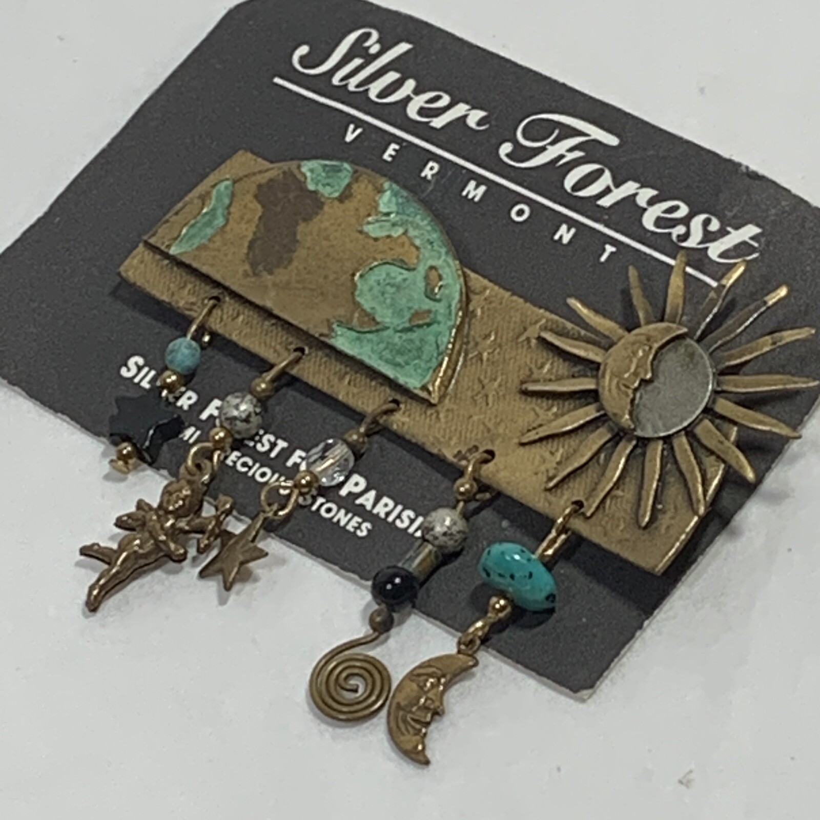 VTG 90s Silver Forest Pin Brass Earth Sun Moon Dangle Stars Angel ...