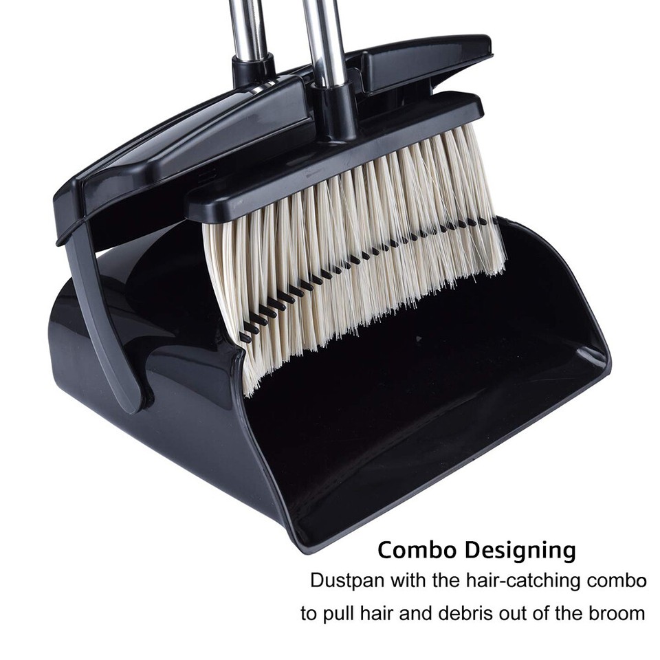 Foldable Broom and Dustpan Sweep Clean Set Dust Pan Broom Upright w ...